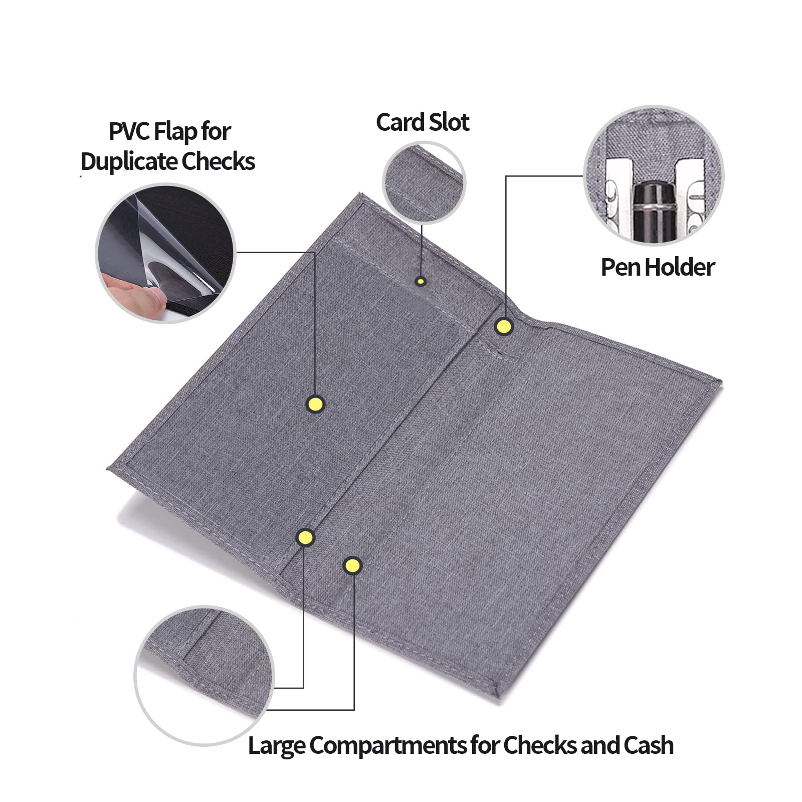 LLi Cufite Checkbook Cover for Top & Side Registers Duplicate Checks with PVC Flap RFID Blocking for Men and Women Waterproof Sturdy Smooth