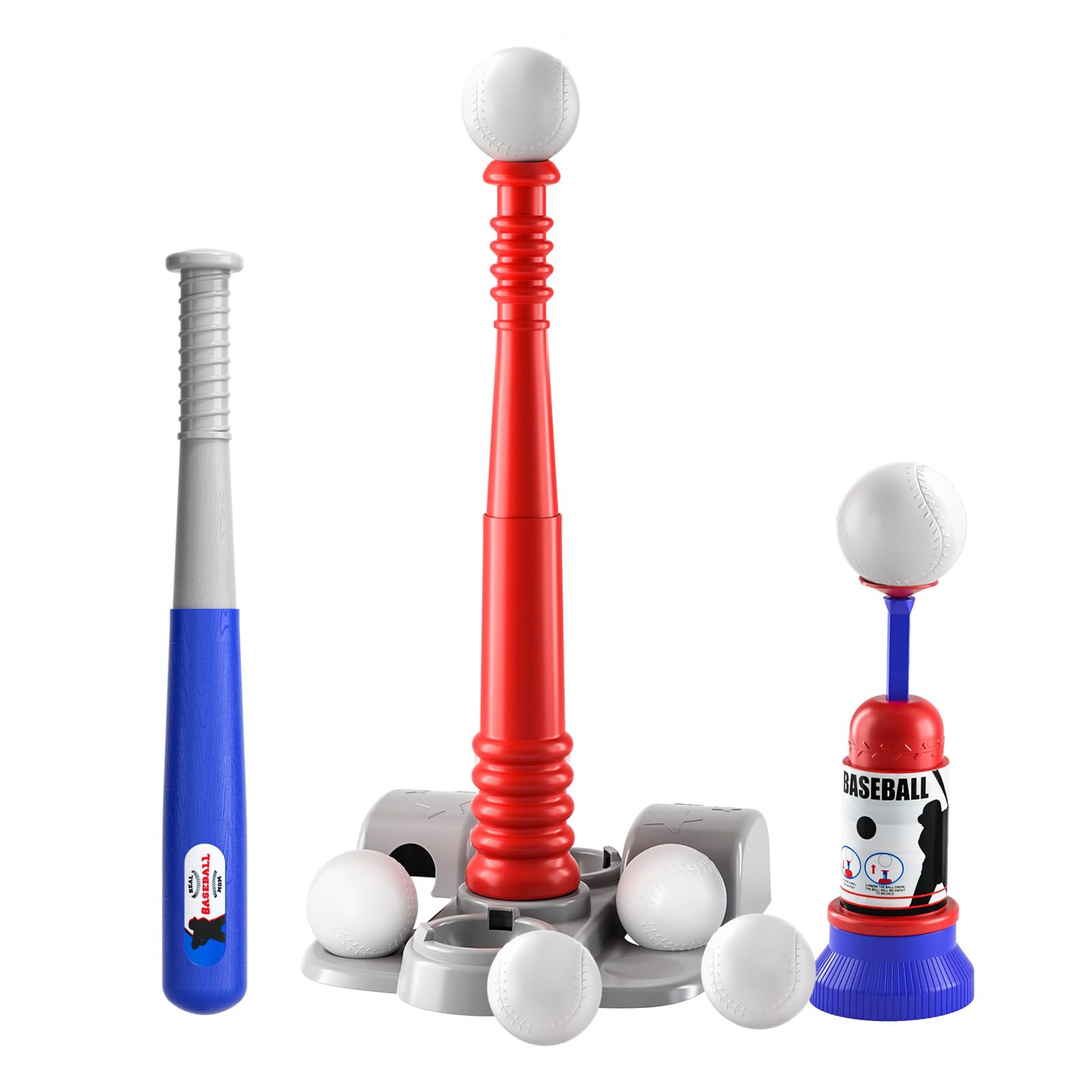 T Ball Set for Kids 3-8, Kids Baseball Tee Includes 6 Balls, Adjustable Teeball Batting Tee, Automatic Pitching Machine, Outside T Ball Games for Kids Toddlers Boys & Girls