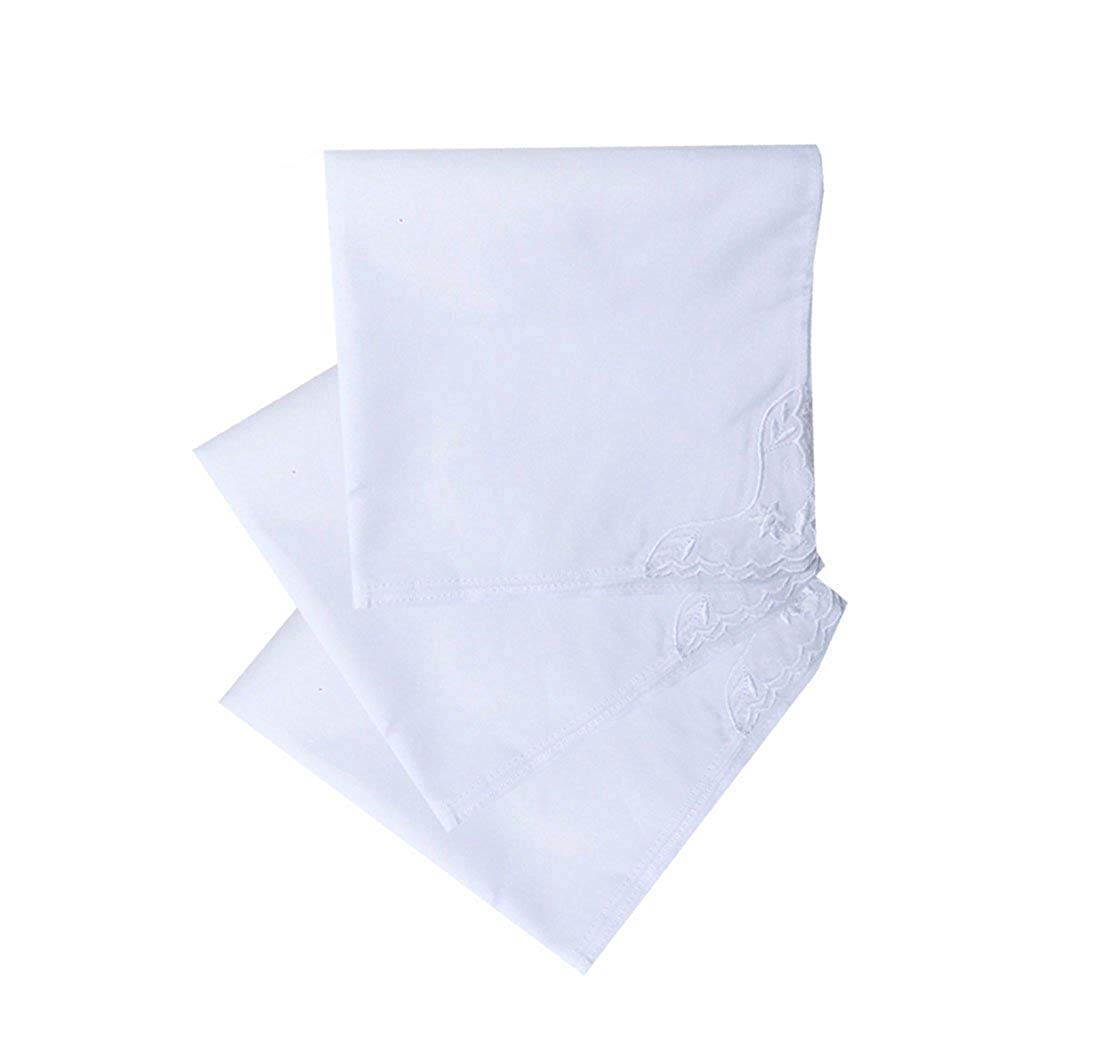 MileyMarla Ladies Embroidery Cotton White Handkerchiefs Lace Wedding HankiesA-3pcs
