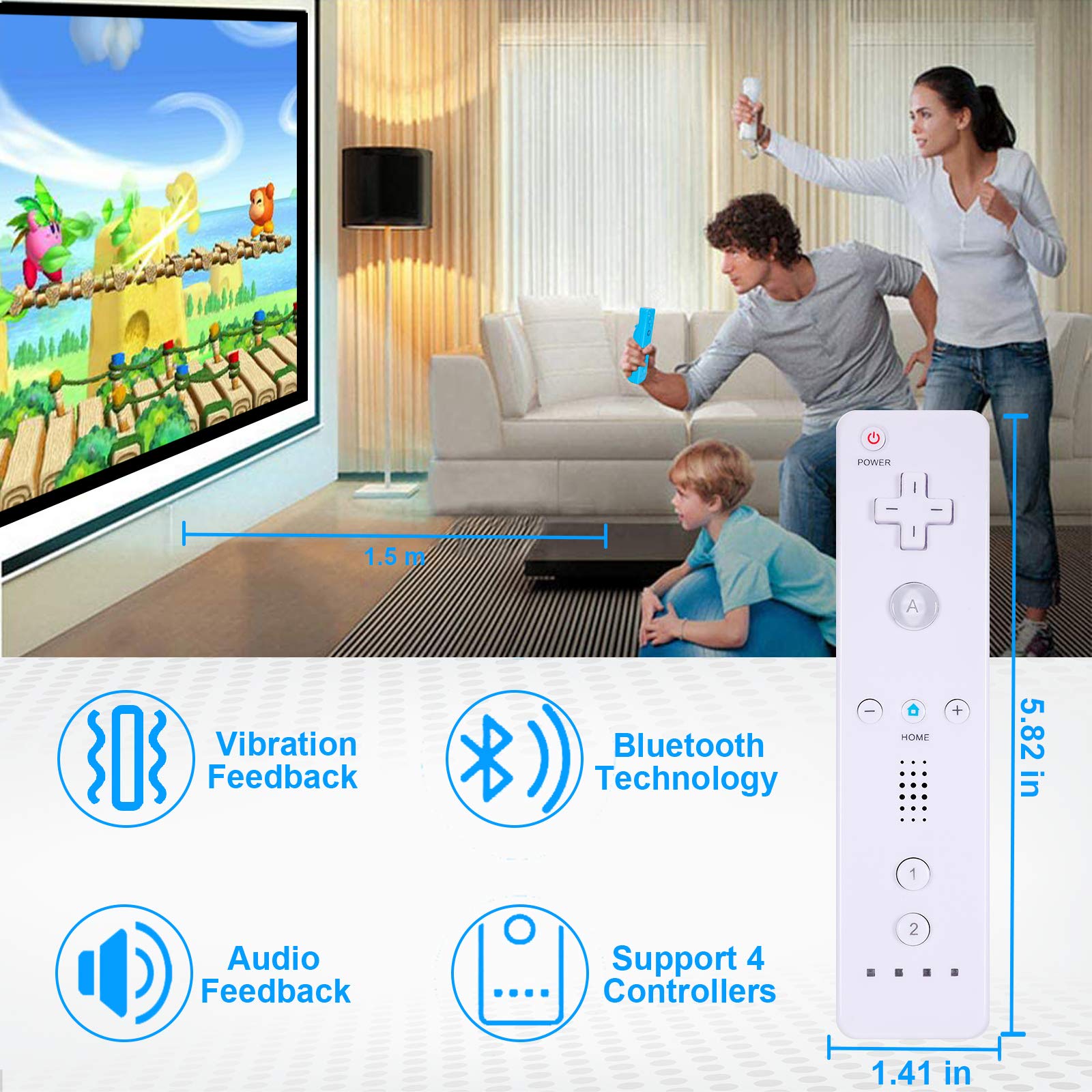 SogYupk 2 Pack White Wireless Controller, A Replacement for Wii Remote Controller, Compatible with Wii/Wii u Console, with Silicone Case and Non-Slip Wrist Strap (2 White)