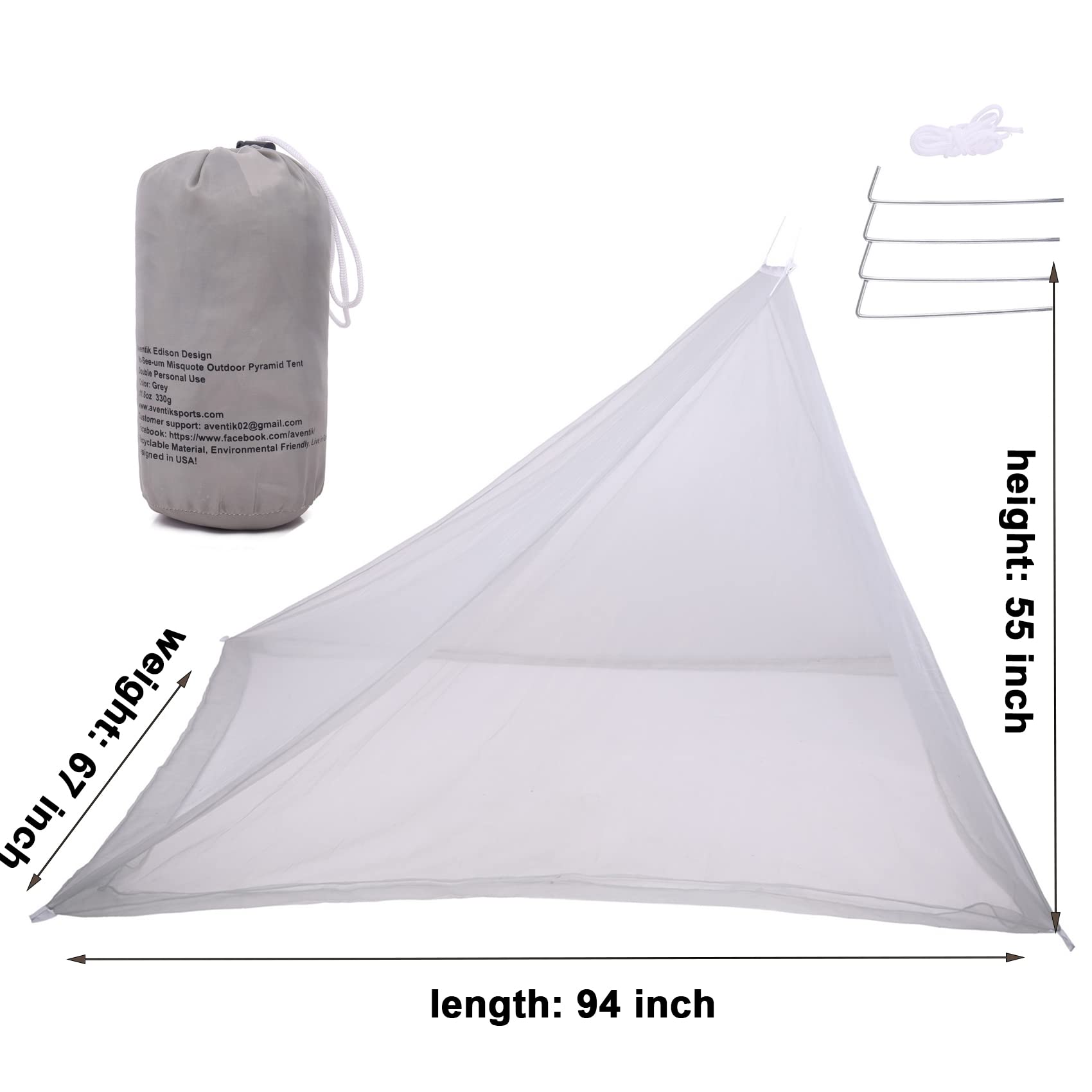 No-See-Um Camping Mosquito Net Bed Compact and Ultra-Light for Travel,Finest Holes Mesh 2000 Noseeum Netting for Camping and Hiking, Without Sleeping Mat (Double Light Grey Color)