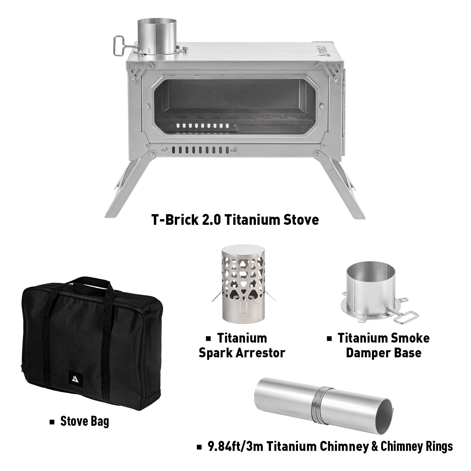 T-Brick 2.0 | Portable Titanium Stove for Hot Tent Camping (Stove Pipe 9.84ft/3m)