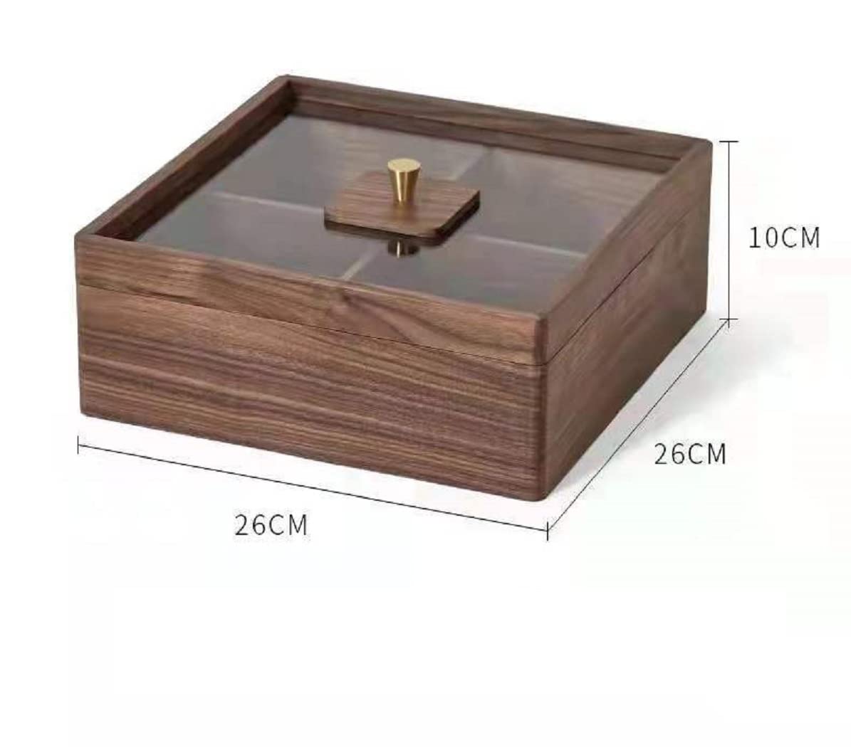 Show Box Solid Black Walnut Wood Snack Storage Container Collectable Box Case for Candy and Nuts with Glass Lid Cover Top, 4 Compartments S