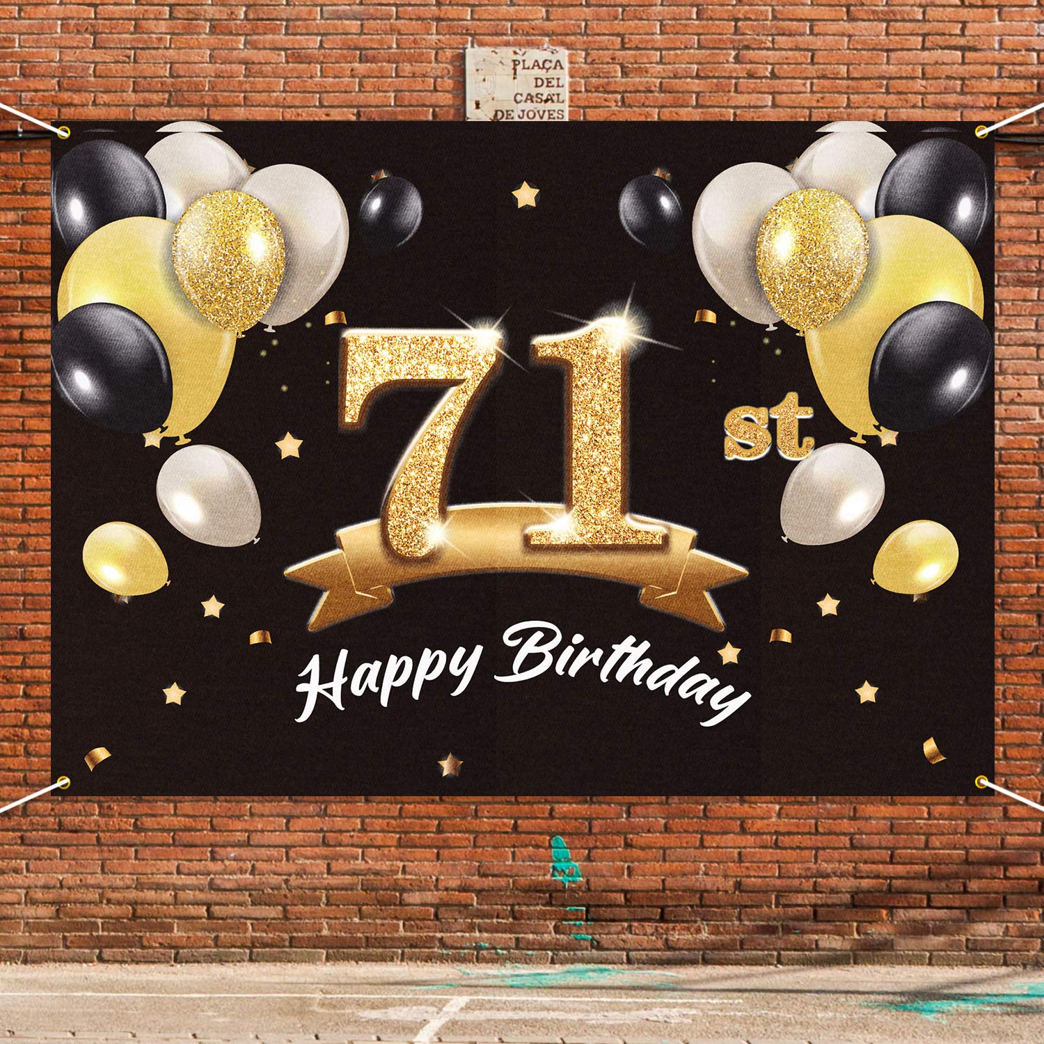 PAKBOOM Happy 71st Birthday Banner Backdrop - 71 Birthday Party Decorations Supplies for Men - Black Gold 4 x 6ft