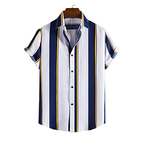 T-Shirts Shirt for ManButton BeachCasual Fashion Loose Shirt Floral Blouse White