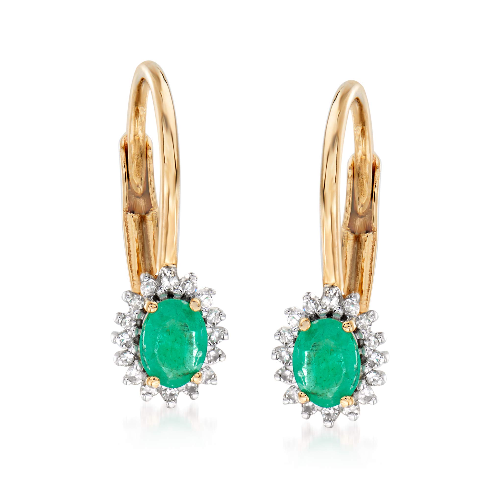 Ross-Simons 0.20 ct. t.w. Emerald Drop Earrings With Diamond Accents in 14kt Yellow Gold