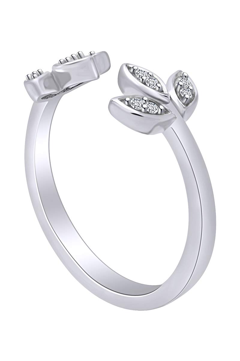 Natural Diamond Accent Open Leaf Wedding Band Ring in 14k White Gold Plated 925 Sterling Silver (0.05 Cttw, I-J Color, I2-I3 Clarity) Ring Size-7