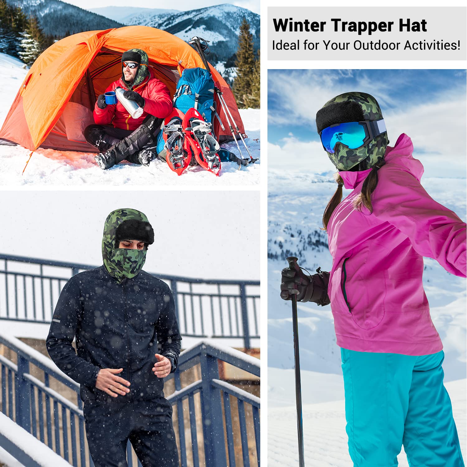 Sportneer Hat for Men Winter Hat with Ear Flaps for Mens Women Camo