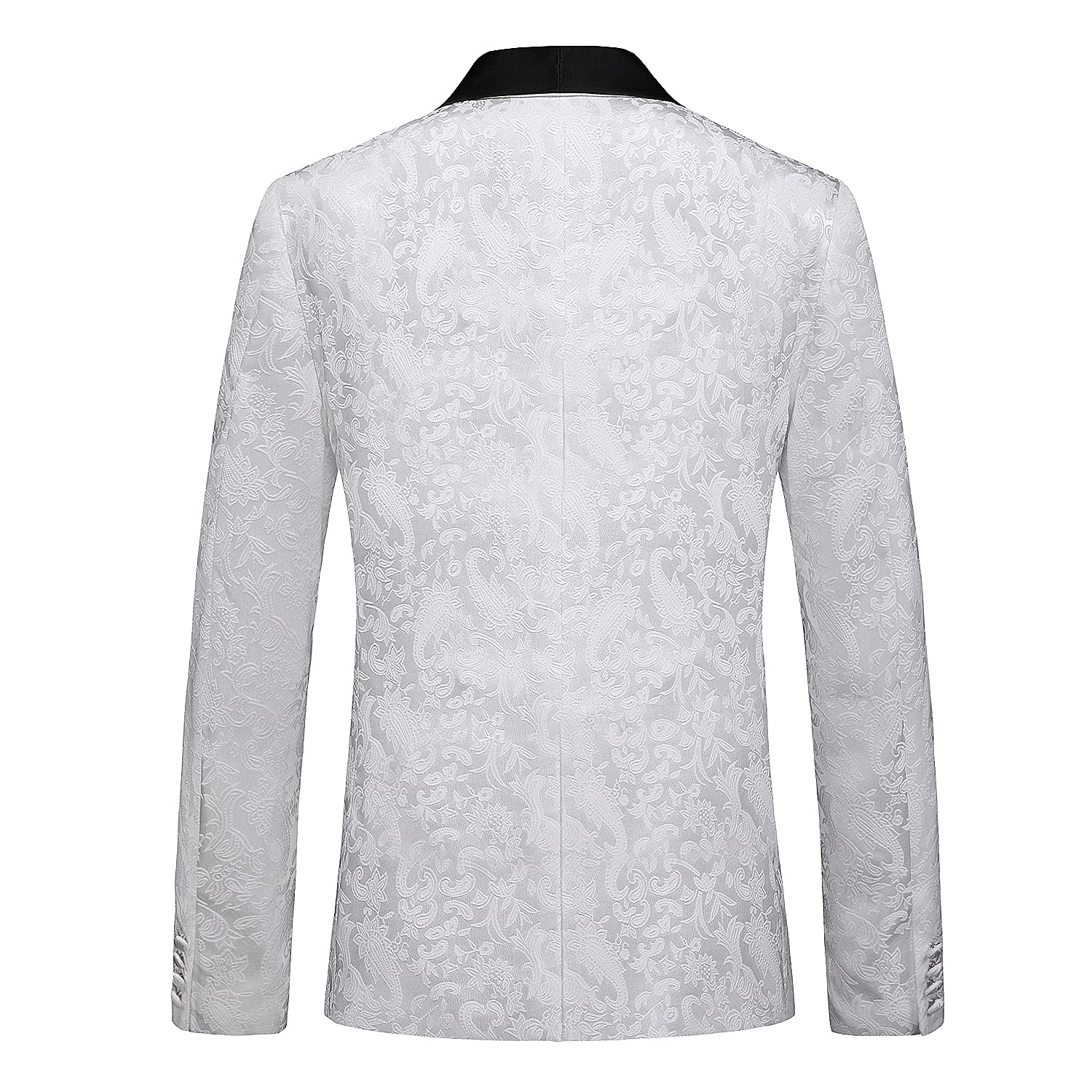 MOGU Mens 3 Piece Tuxedo Slim Fit Jacquard Floral Vintage Groomsmen Wedding Prom Suit Blazre 34 / Pants 31 White