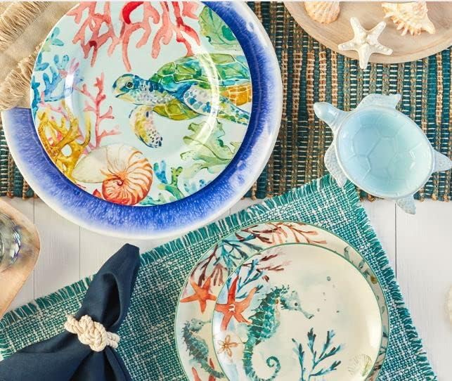 Pam's Glam Sea Turtle Decorative Bowl for Dips, Pickles, Garnishes, and More Seaturtle Beach Theme Table Cute Coastal Christmas Table Decor (Blue and Sea Foam Green)