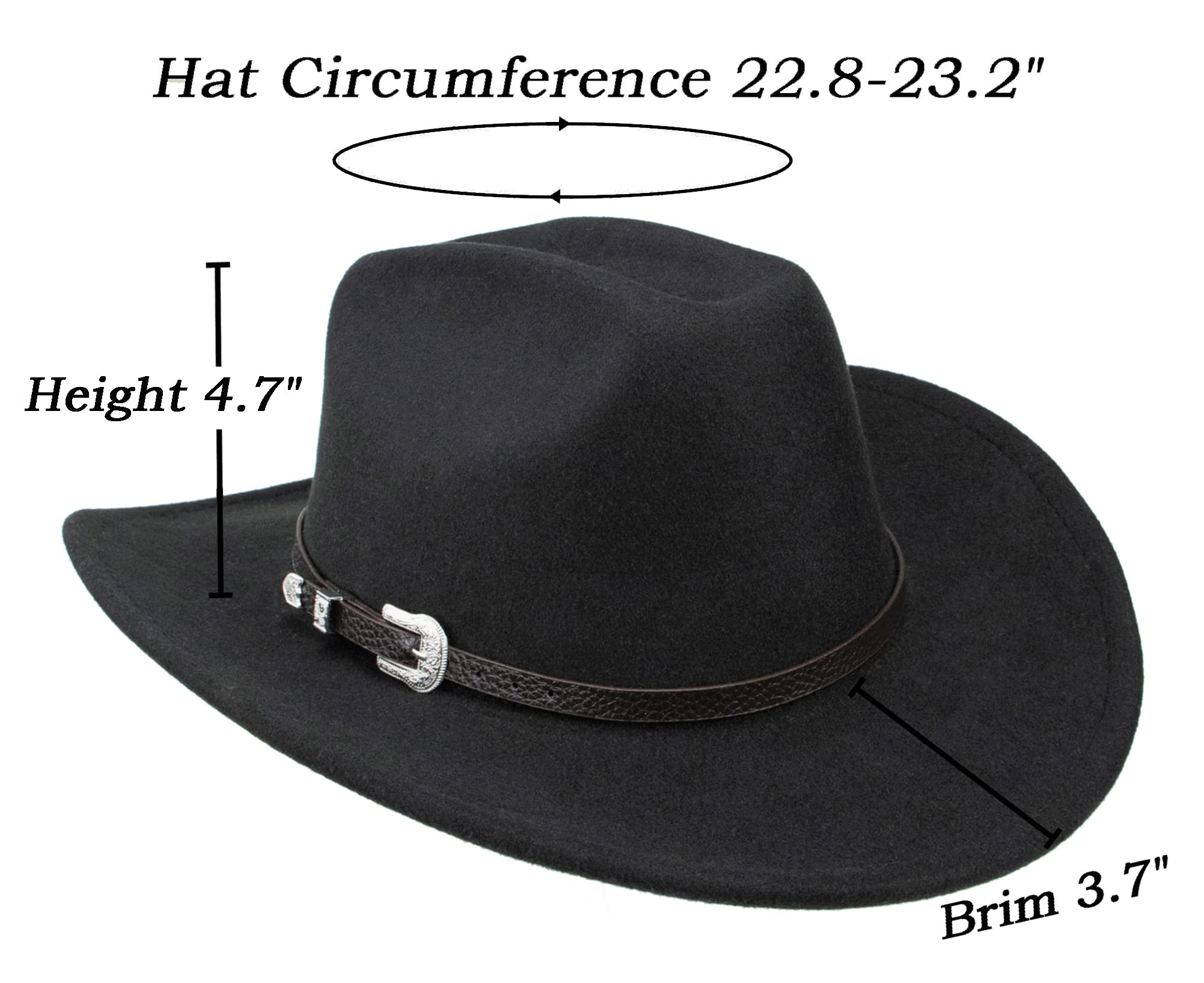 Western Cowboy Hat for Men Women Classic Roll Up Fedora Hat with Buckle Belt(Size:Medium) Black