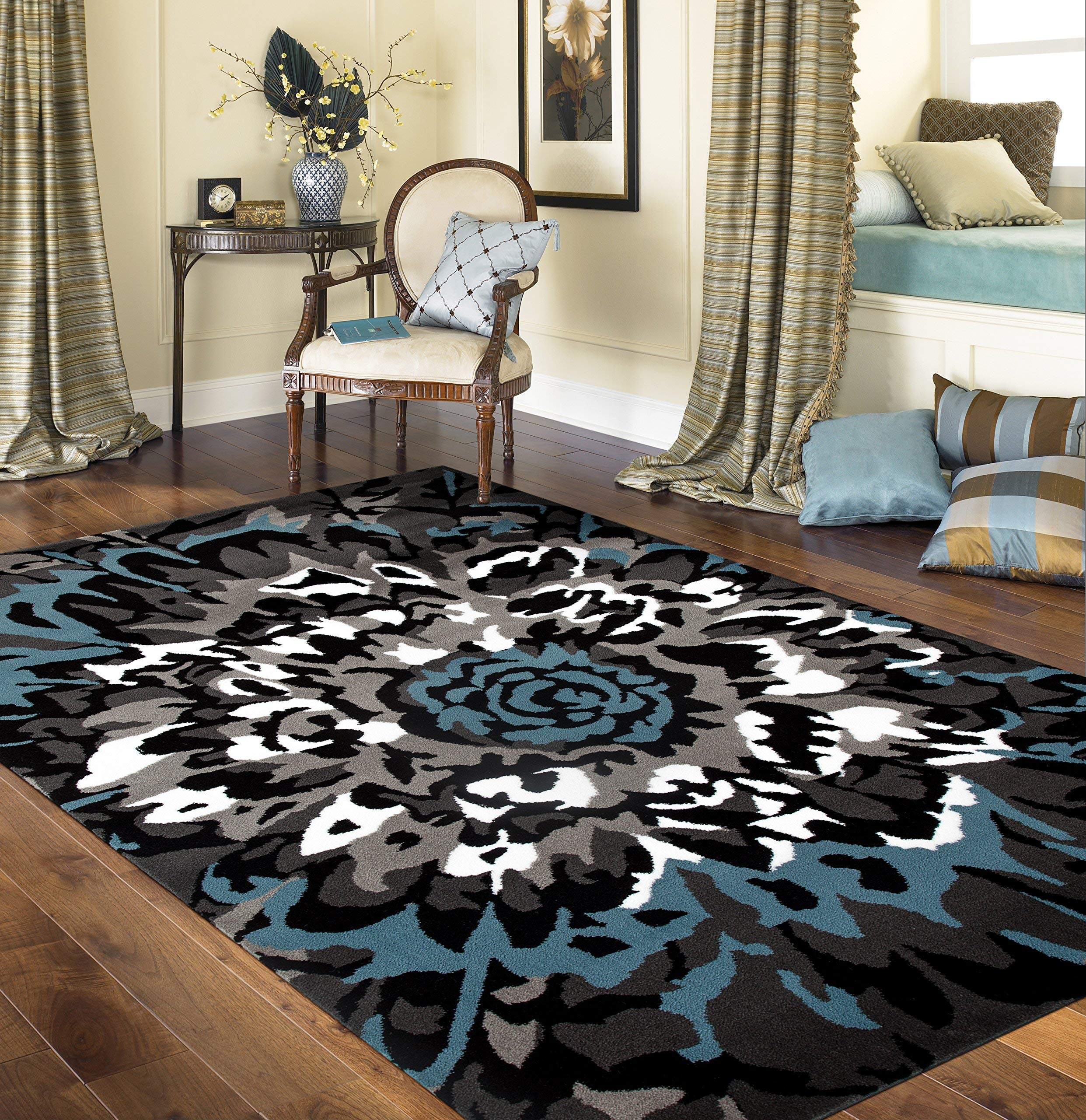 Modern Large Floral Pattern Area Rug 7' 10" X 10' 2" Blue/Gray