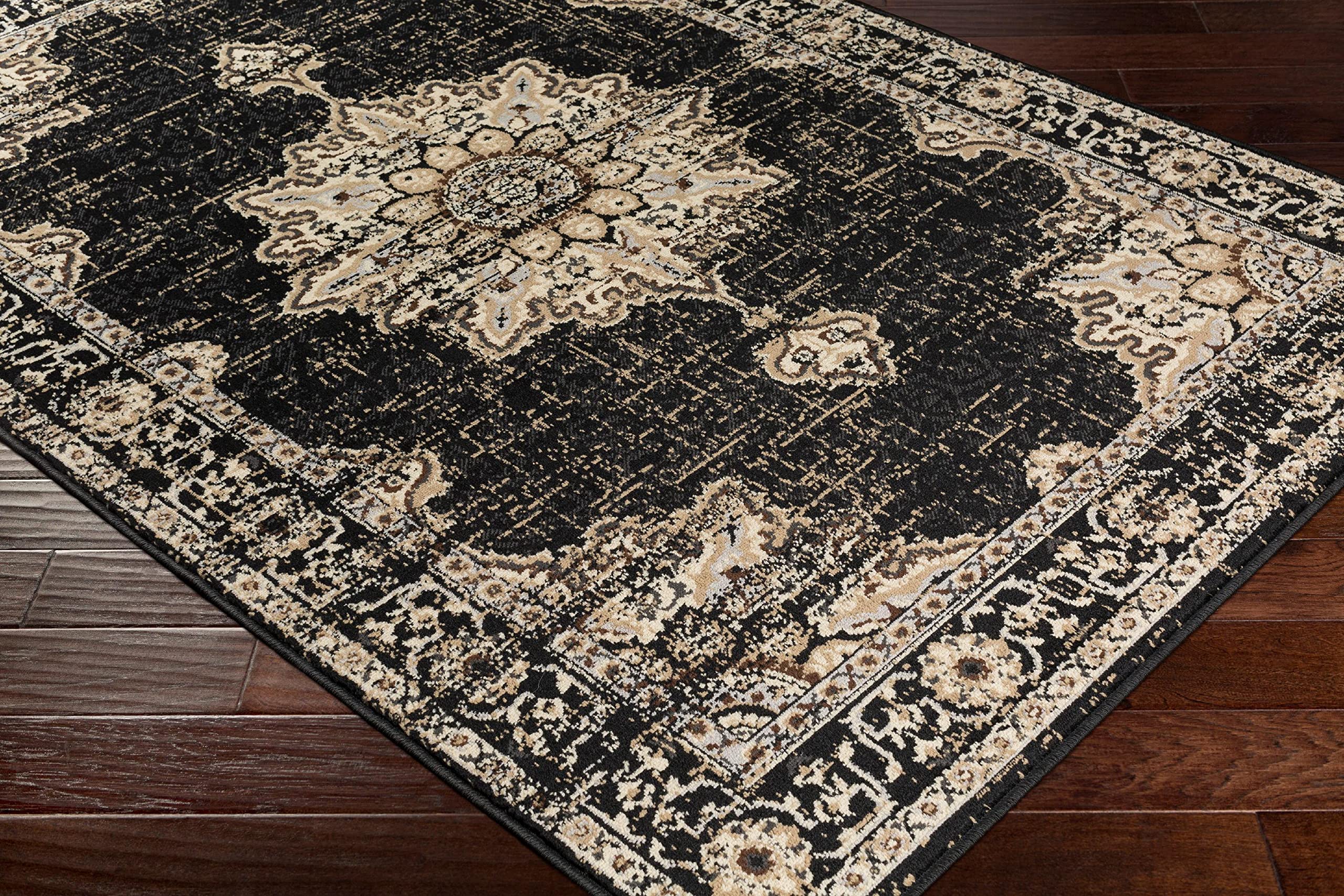Mark&Day Area Rugs, 2x8 Pense Traditional Black Runner Area Rug, Black Brown Cream Carpet for Hallway, Kitchen, Bedroom or Living Room (2'2" x 7'7" Runner)