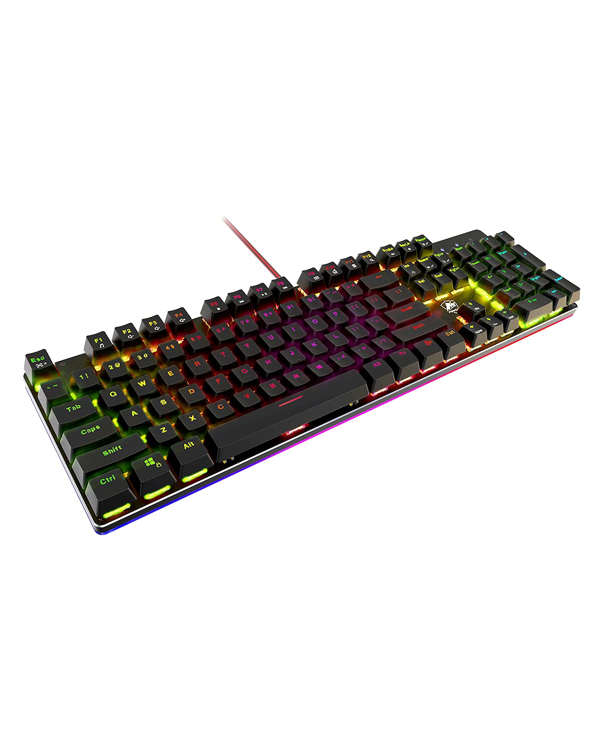 POWZAN Mechanical Optical Gaming Keyboard Wired - RGB LED Rainbow Backlit Light Up Key with Tactile and Clicky Blue Switch for Computer, Windows PC Gamers - 104 Keys Full Size, Aluminum Black