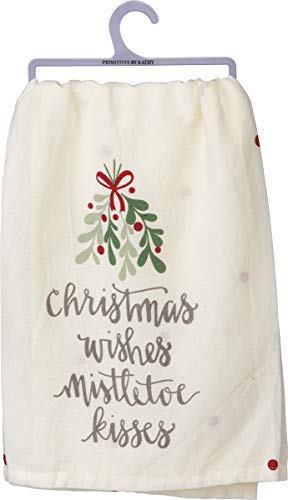 Primitives by Kathy Decorative Kitchen Towel - Christmas Wishes Mistletoe Kisses