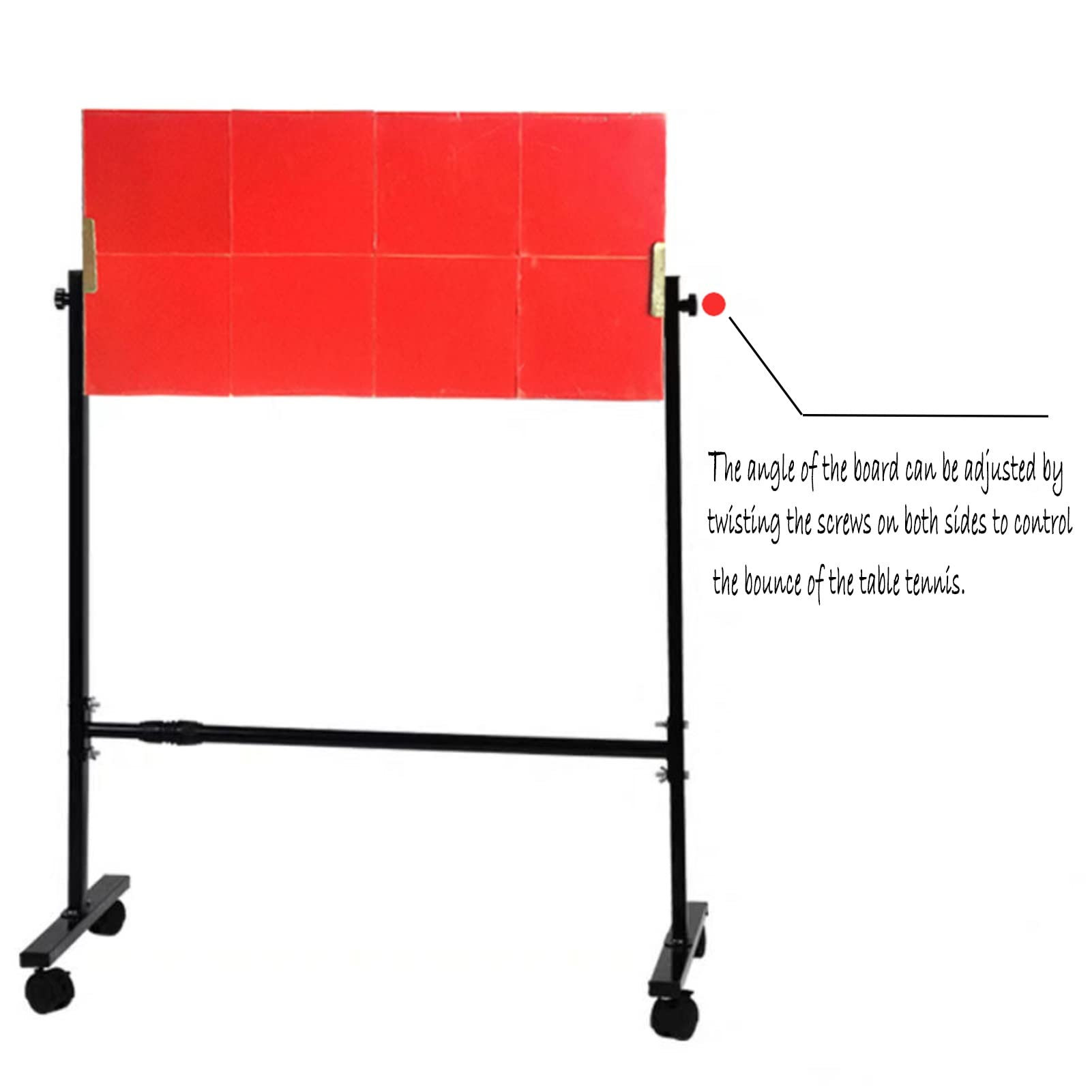 Table Tennis Rebound Board with 8 Red Rubbers, Movable Universal Wheels, Angle Adjustable Professional Ping-Pong Return Board for Indoor Ping-Pong Club and Outdoor Court