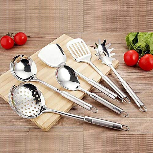 LMMDP 7 Pcs Set Stainless Steel Cooking Tools Soup Ladle Spoon Slotted Shovel Spatula Strainer Pasta Server Kitchen Utensi