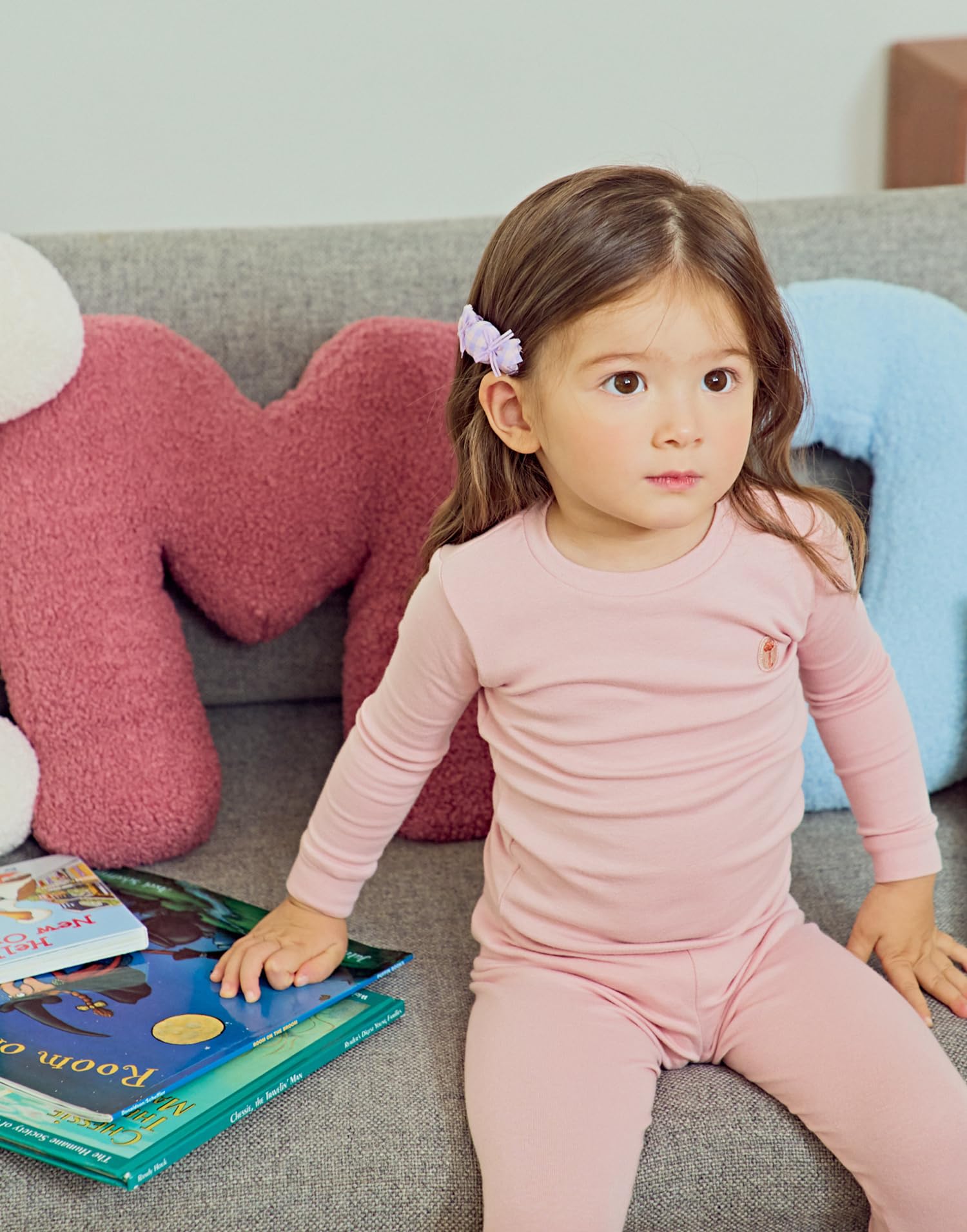 moimoln Solid Soft Cotton Modal Baby Toddler Boys Girls Snug fit Pjs Pajama Long Sleepwear Light Pink 12-18m