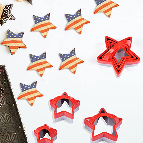 Tugaizi 3 Pack 4th of July Star Cookie Cutters Set with Handle Stainless Steel Biscuit Cutter Mini Mold for Pressing Cookie, Sandwich, Bread Independence Day