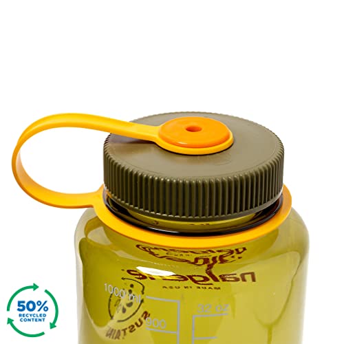 Nalgene Sustain Tritan BPA-Free Water Bottle Made with Material Derived from 50% Plastic Waste, 32 OZ, Wide Mouth,Olive