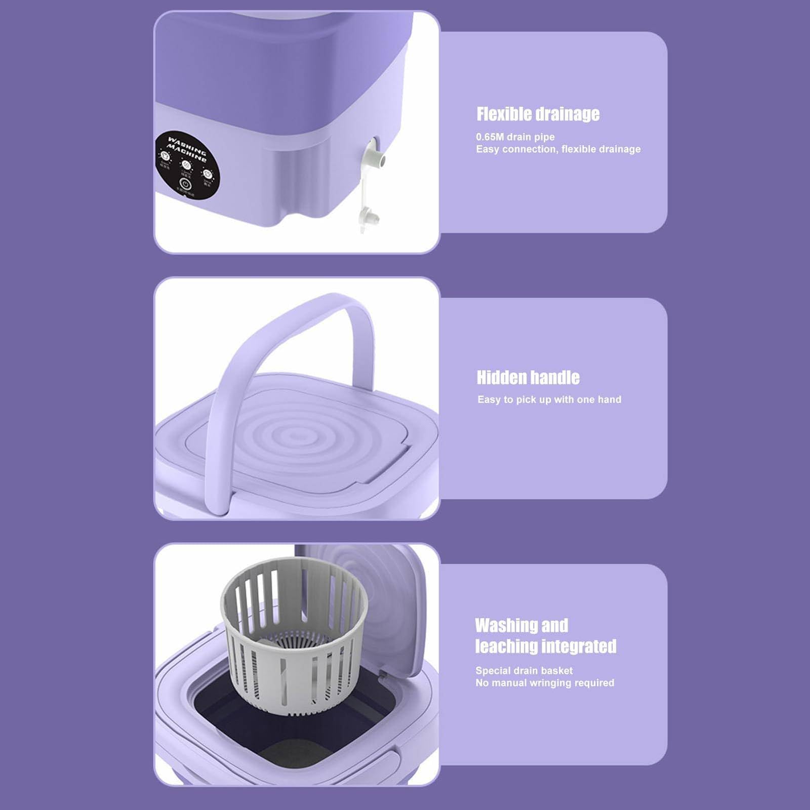 Portable Washing Machine, Mini Foldable Washing Machine For Home And Travel Use,High Capacity Mini Washer With 3 Modes, Machine With Soft Spin Dry For Socks, Baby Clothes, Towels, Delicate Items