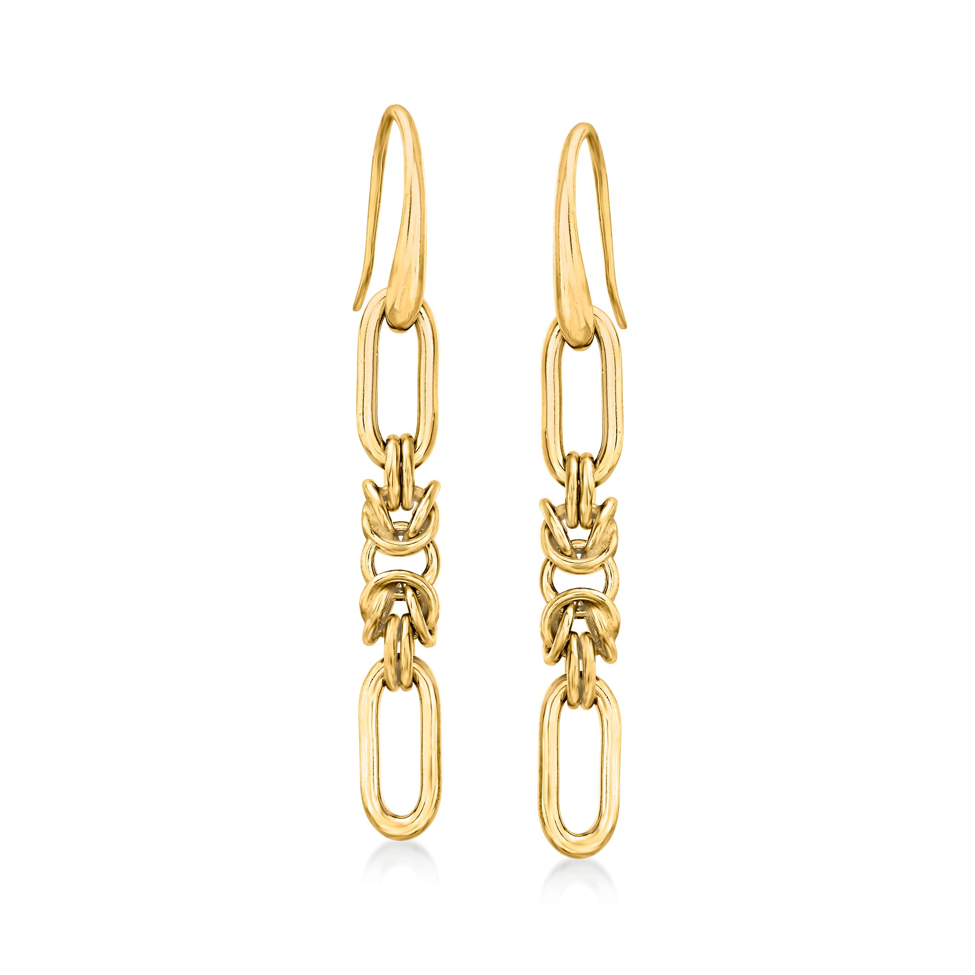 Ross-Simons Italian 18kt Gold Over Sterling Paper Clip Link and Byzantine Drop Earrings