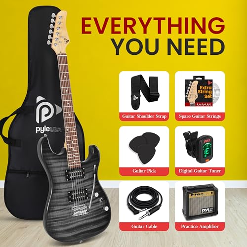 Pyle Electric Guitar Kit with Amp, Full Size Instrument with Humbucker Pickups, Guitarra Electrica Amplifier and Beginner Bundle Accessories, 39" Legacy Red