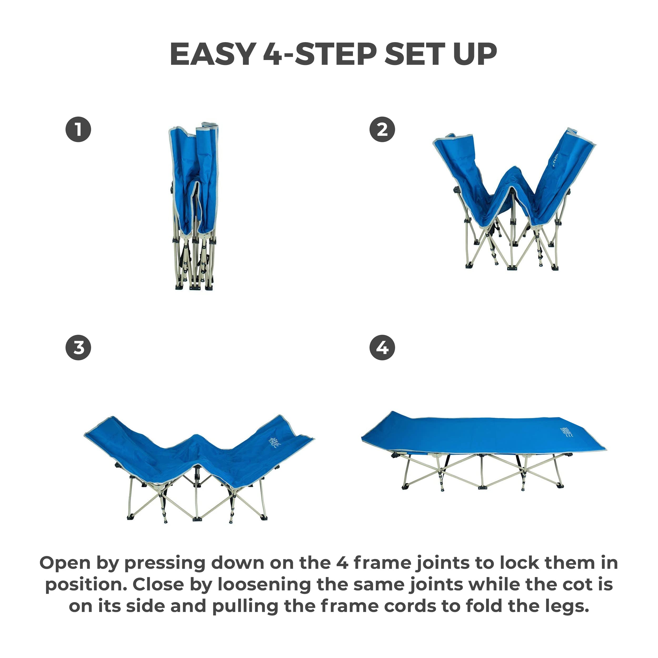 OSAGE RIVER Camping Cot with Pocket for Adults - Folding Camping Cot - Portable Cots for Sleeping - Rated for 300 lbs, Blue