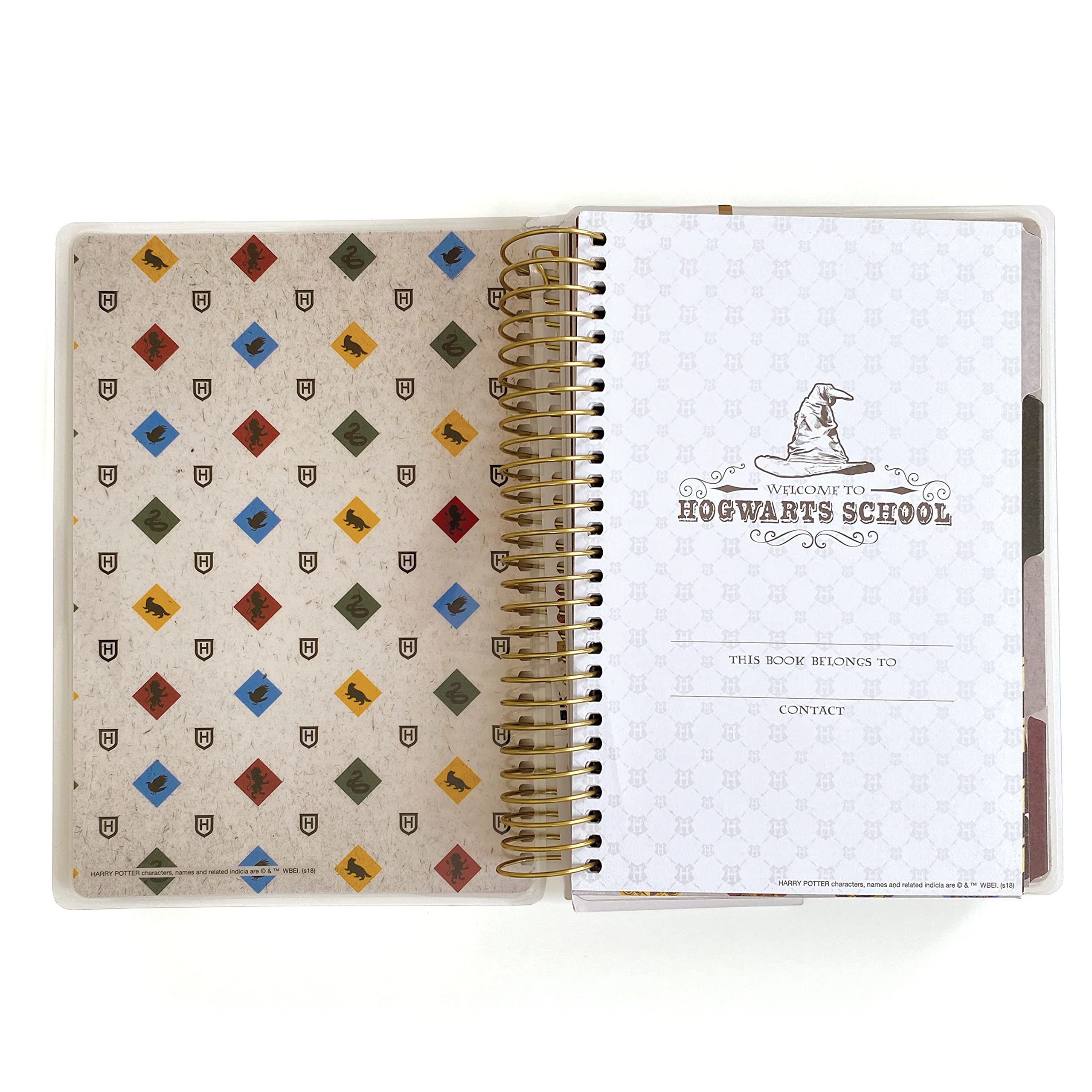 Paper House Productions Harry Potter 12 Month Undated 7.5" Planner with Month and Event Flag Stickers - Hogwarts Founders Crest