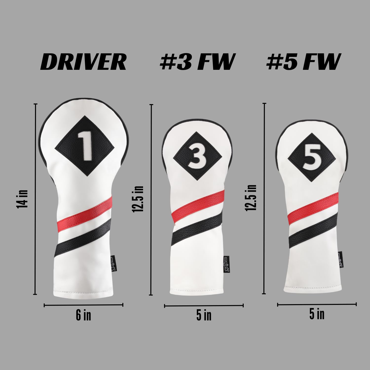 Majek Retro Golf Headcovers White Red and Black Vintage Leather Style 1 3 5 Driver and Fairway Head Covers Fits 460cc Drivers Classic Look