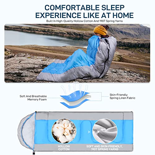 SOLAISK Sleeping Bags for Adults - Warm & Cold Weather Camping Sleeping Bag for Girls Boys - Camping Gear Essentials, Coming with Compression Bag - Lightweight Sleeping Bag for Backpacking, Hiking