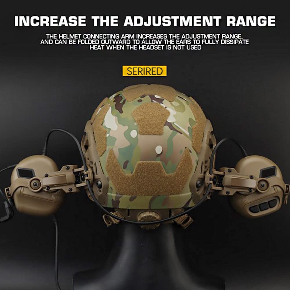Serired Tactical Headset Helmet Rail Adapter, Multi-Angle Adjustable Suspension Headphones Ear Muff Bracket, for Ops Core ARC & Team Wendym-LOK Rail,T