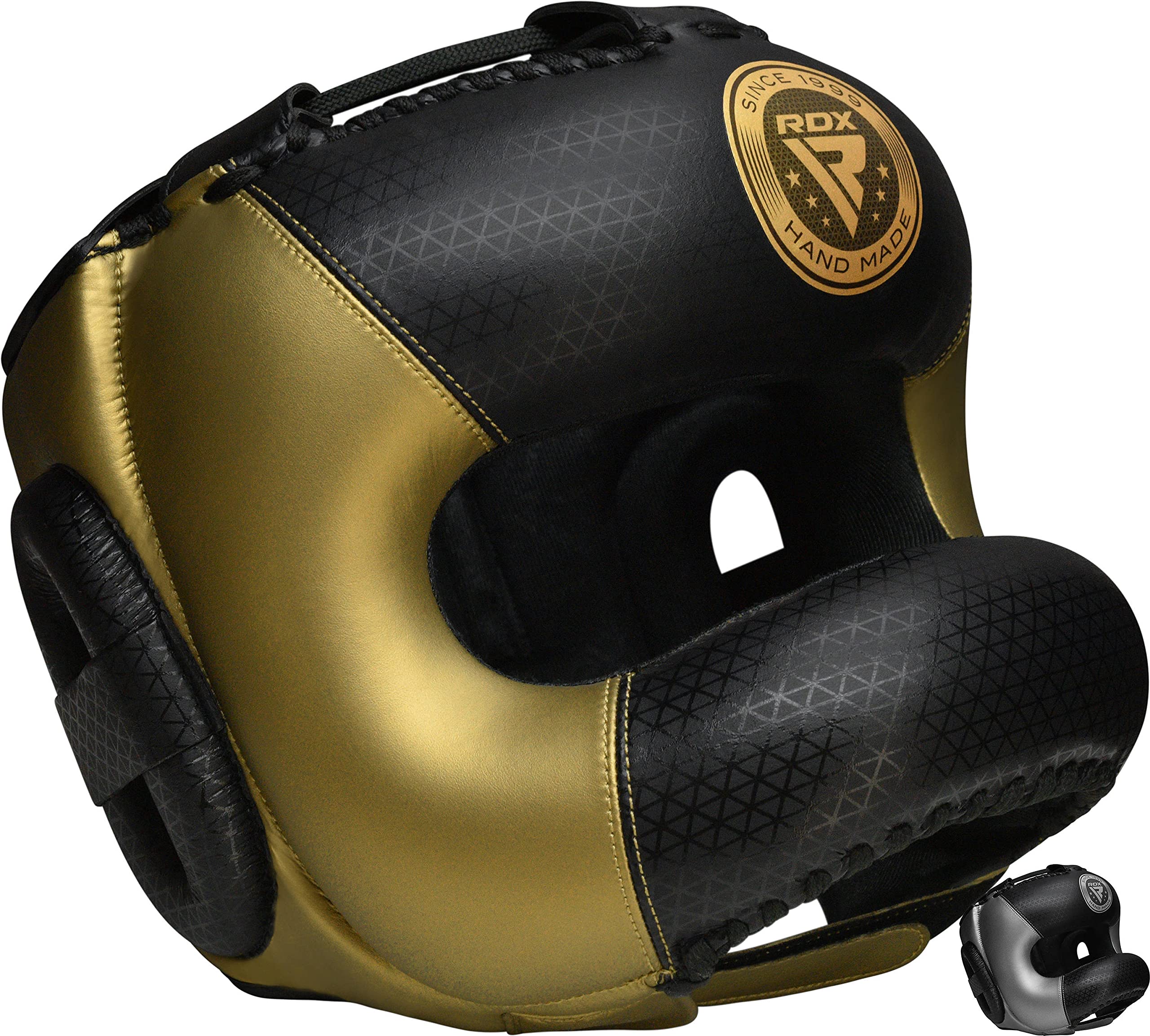 RDX Headgear for Boxing and MMA Training, Maya Hide Leather Kickboxing Martial Arts Grappling Taekwondo Sparring Helmet Head Wear