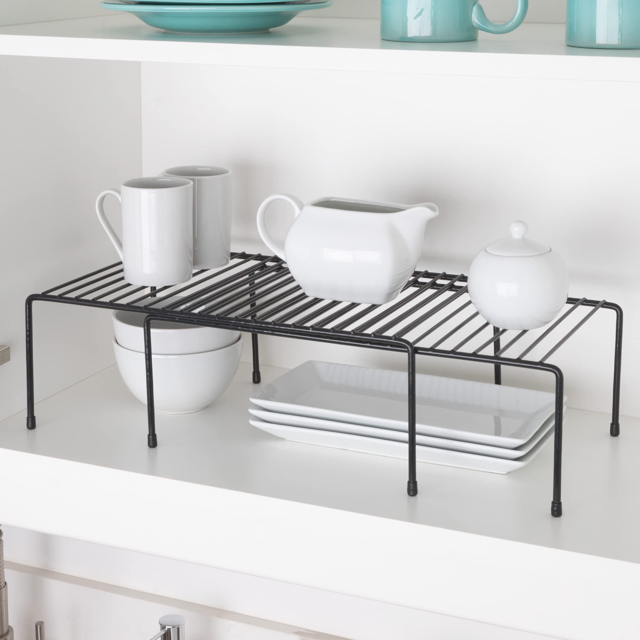 Smart Design Extendable Storage Shelf β Lengthen from 16 to 32.5 in., Black β Sturdy Steel Pantry Organizer with Rust-Resistant Finish and Non-Slip Feet for Easy Home Organization and Storage