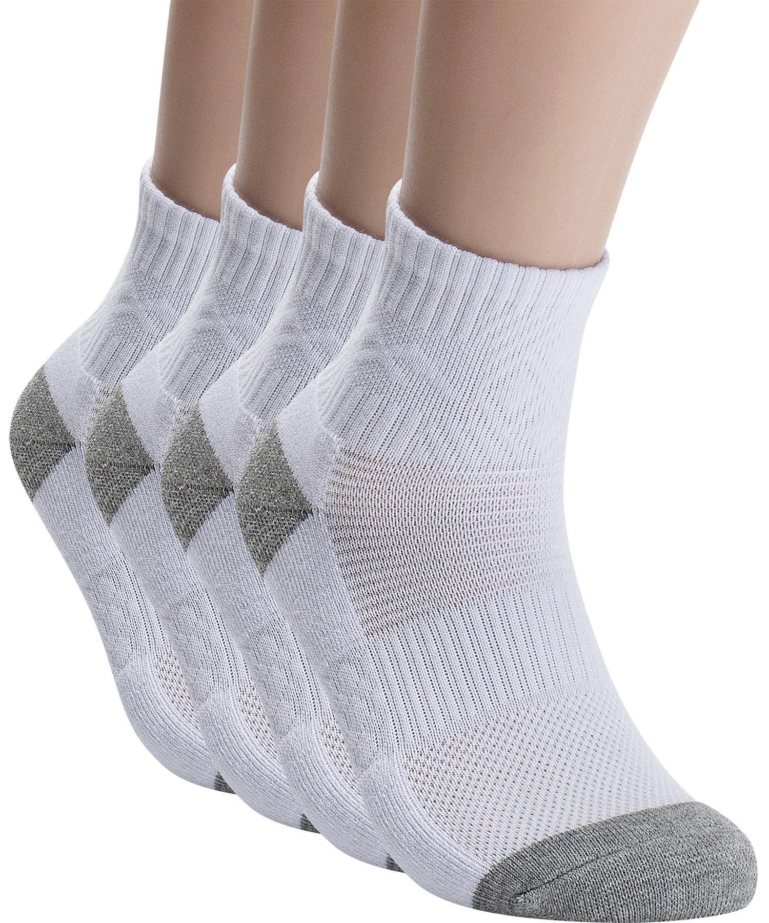 Pro Mountain Quarter Ankle Compression Athletic Cotton Mesh Instep Sports Hiking Socks Size L US Men Shoe 9-11 Women 10-12 4 Pairs White