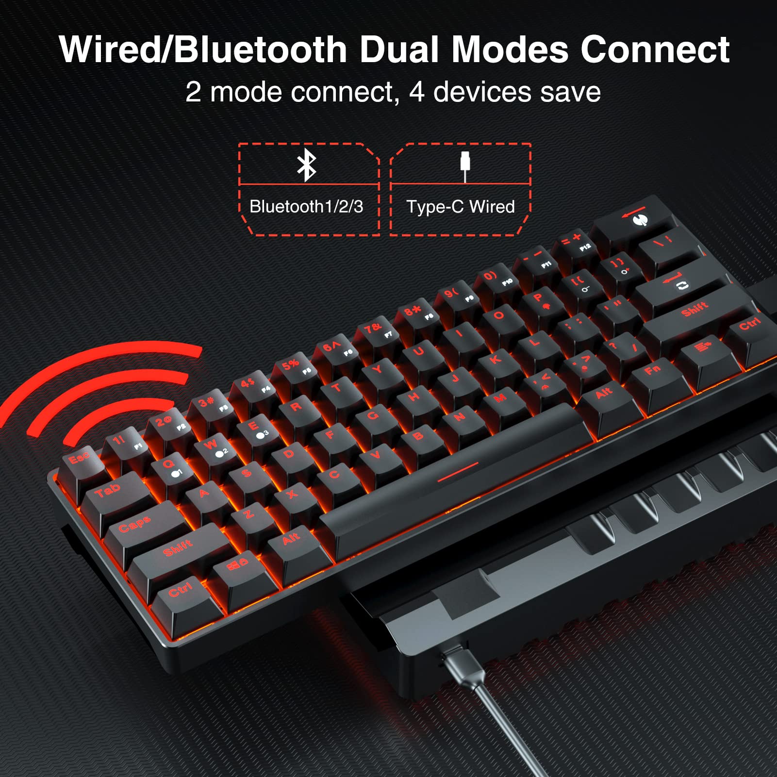 SOLAKAKA 65% Bluetooth Mechanical Keyboard, with RGB Backlit, Arrow Keys, Compact 68-Keys Hot Swappable, USB Wired Gaming Keyboards for Windows PC Mac Gamer, Blue Switch