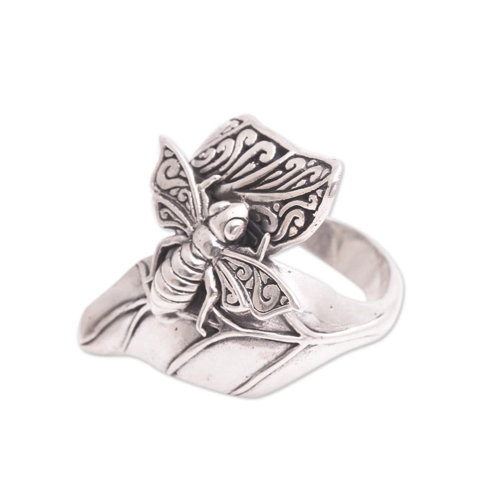NOVICA Artisan Handmade .925 Sterling Silver Cocktail Ring Bee from Bali Indonesia Animal Themed Bug 'Bee Grove'