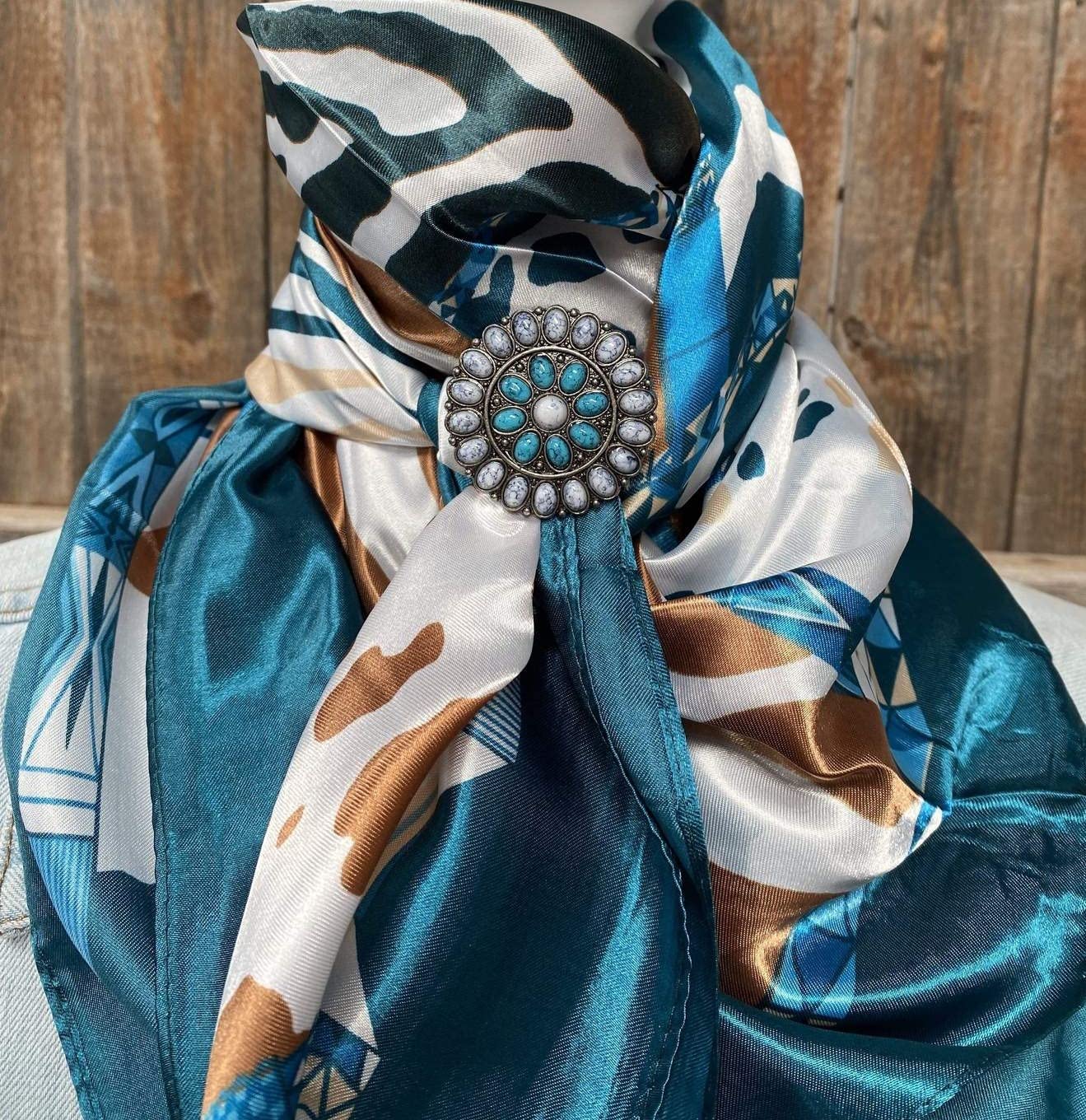 Rodeo Drive Western Scarf Slide Concho Multiple Colors 1.5" (Blue & White Turquoise)