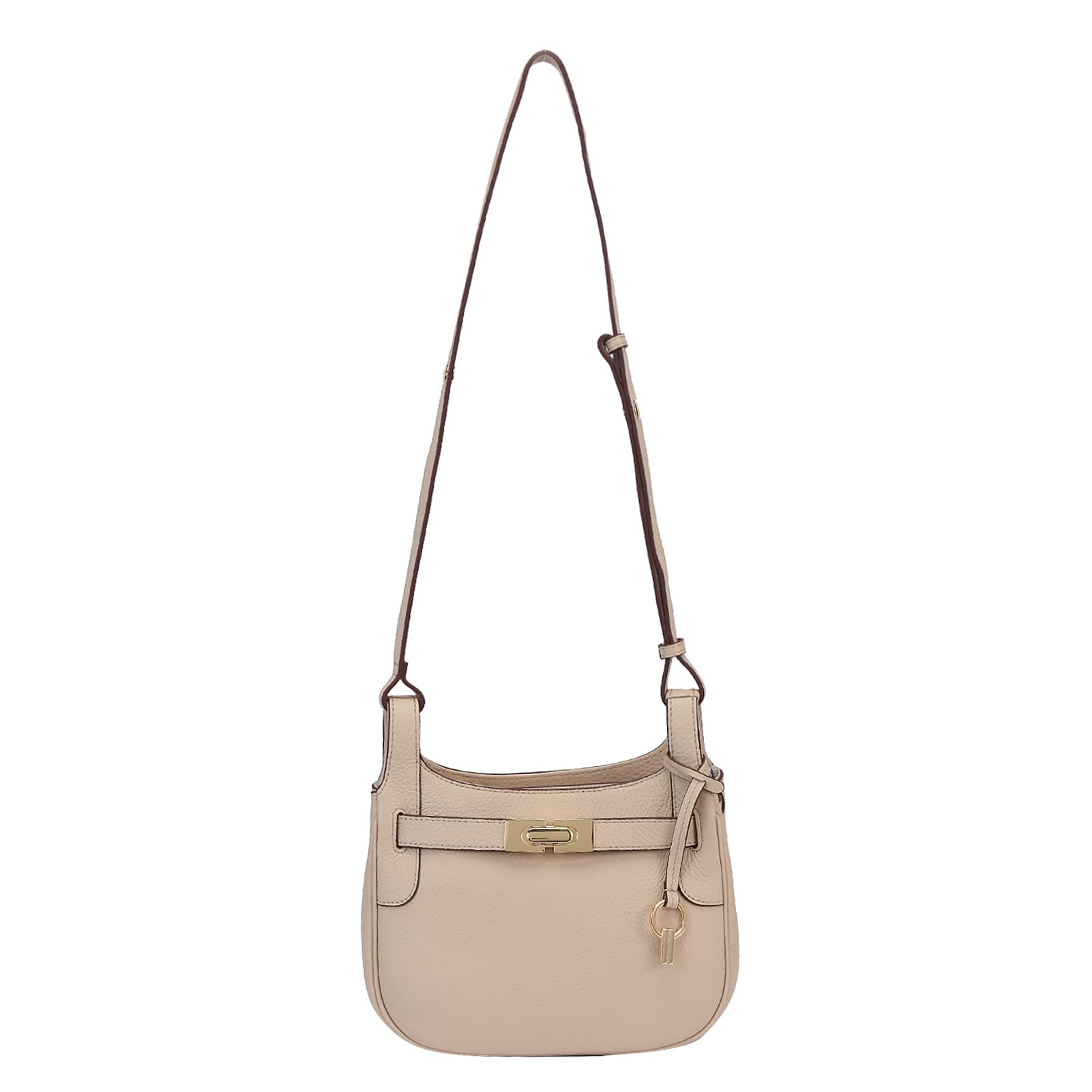 Women's D-Shaped Zipper Shoulder Bag, Multi Compartment Minimalist Style Bag (Apricot)