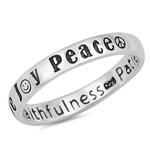 Precious Gem Jewellers Sterling Silver Fruits of The Holy Spirit Engrave Stackable Ring