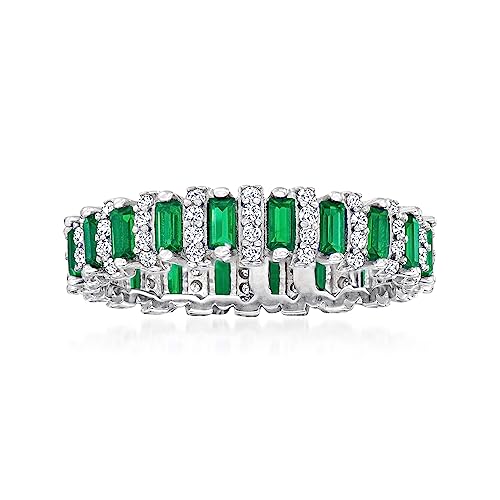 Ross-Simons 1.00 ct. t.w. Simulated Emerald and .44 ct. t.w. CZ Eternity Band in Sterling Silver. Size 8