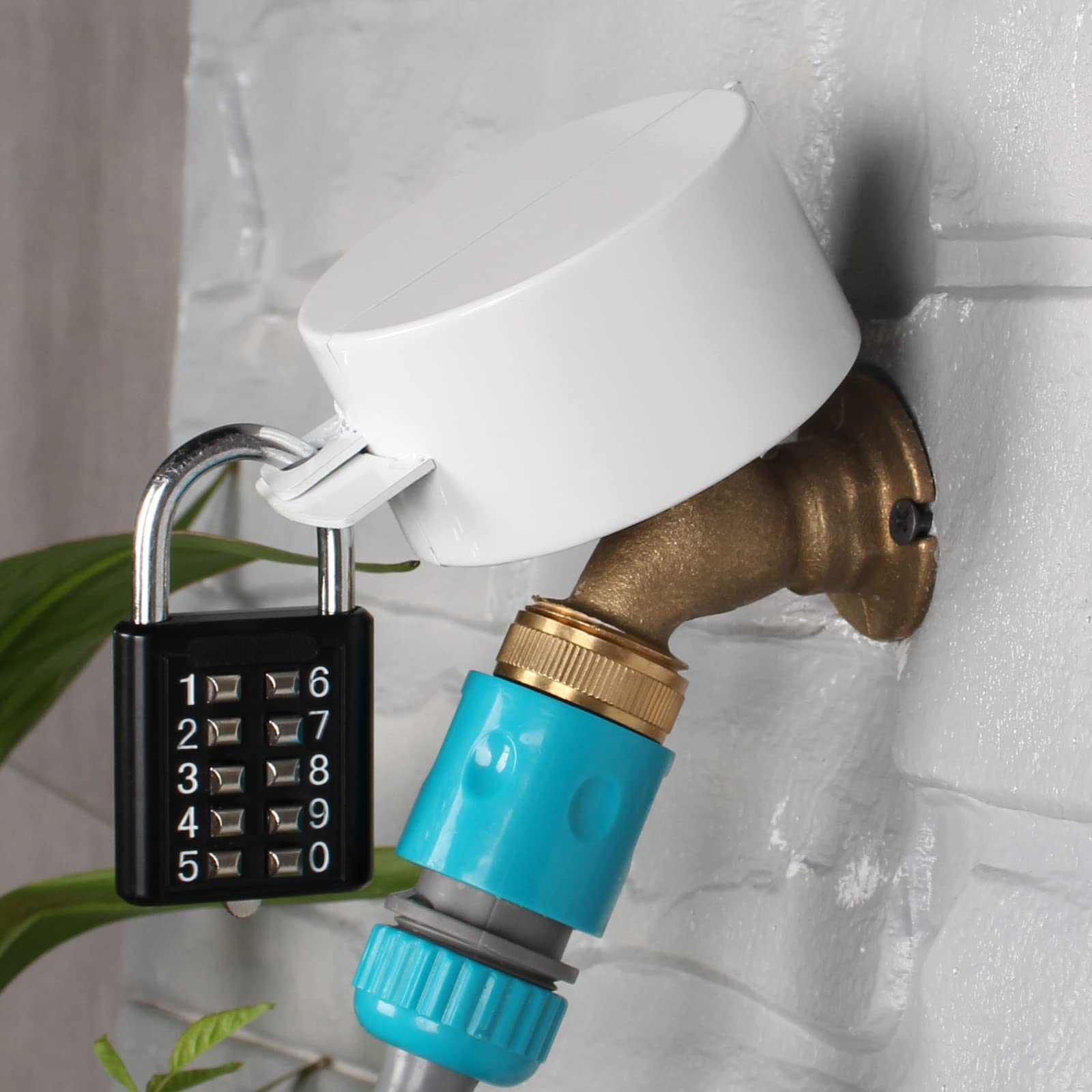 Outdoor Faucet Lock System -Gate Valve LockoutDevice -Stainless Steel Prevent Water Theft by Cover and Code Lock,Stop Unauthorized Water use and Vandalism,Faucet Protection Cover (White Password Lock