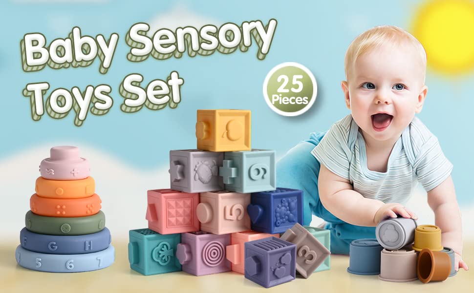 w Gemenis Baby Stacking and Nesting Toy Set β Soft Stack Rings, Educational Building Blocks, and Sensory Balls Squeeze and Learning Toys for Teething β Gift Ideas for Kids