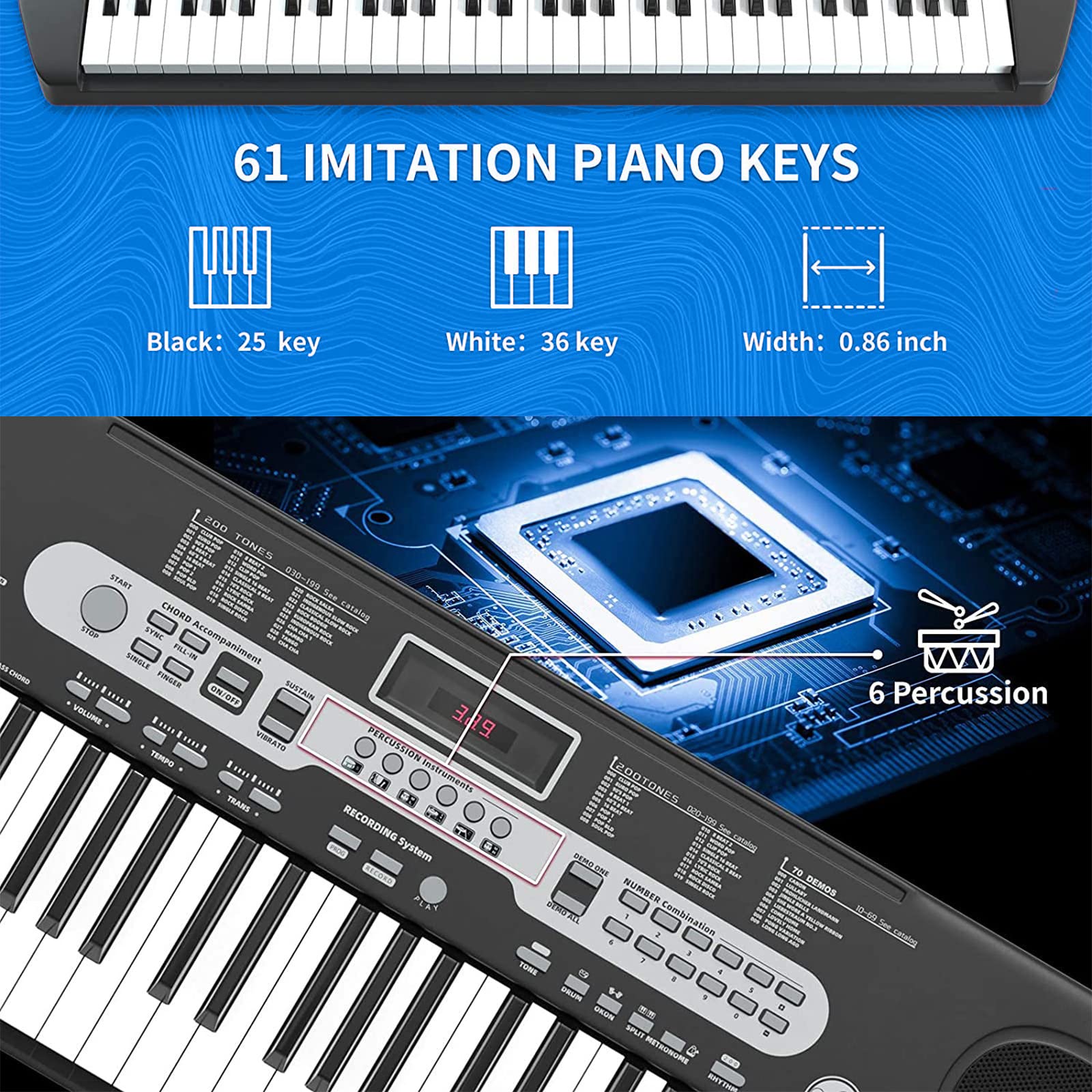SKONYON 61 Key Keyboard Piano with Light Up Keys Electric Piano Keyboard for Beginners with Speakers Musical Keyboard Stand, Bench, Headphones, and Microphone