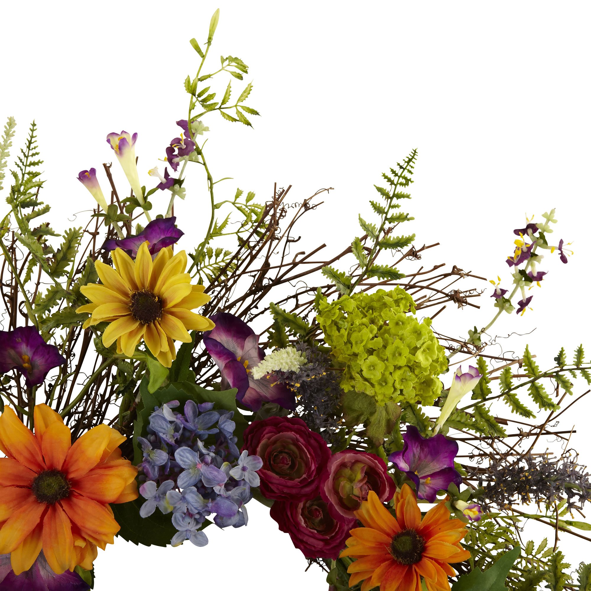 Nearly Natural 24" Peony Wreath (24in) and 24-Inch Spring Garden Wreath