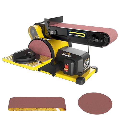 Woodskil 4.3A Belt Sander, 4 x 36 in. Belt & 6 in. Disc Sander, Double Dust Exhaust Port, Steel Base, 2Pcs Sandpapers Included