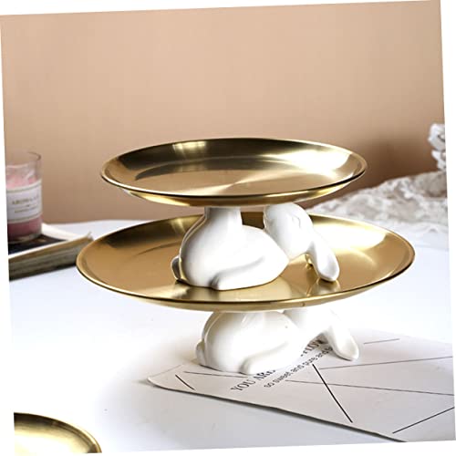 NOLITOY 4pcs Cake Tray Cake Server Plate Metal Tray Decorative Server Dessert Serving Tray Rabbit Ring Dish Candy Serving Dish Jewlery Tray Easter Table Decor Round Ceramics Trinkets Bride