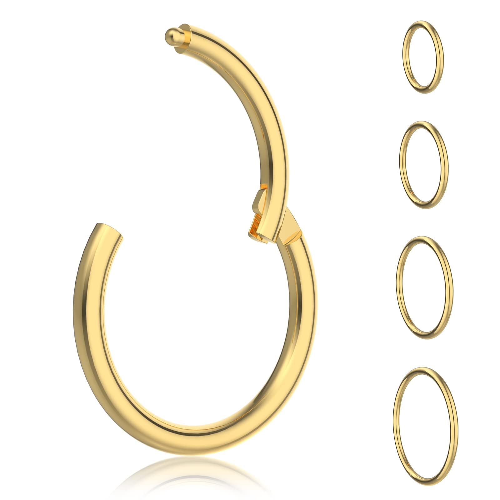 Whisper Nose Rings, 18G Surgical Steel Septum HoopsJewelry Hypoallergenic Hoop Lips 4 Pcs Gold
