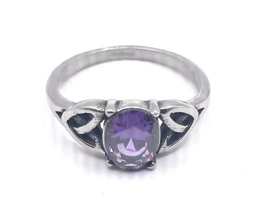 Stainless Steel Celtic Ring With Triquetras and amethyst