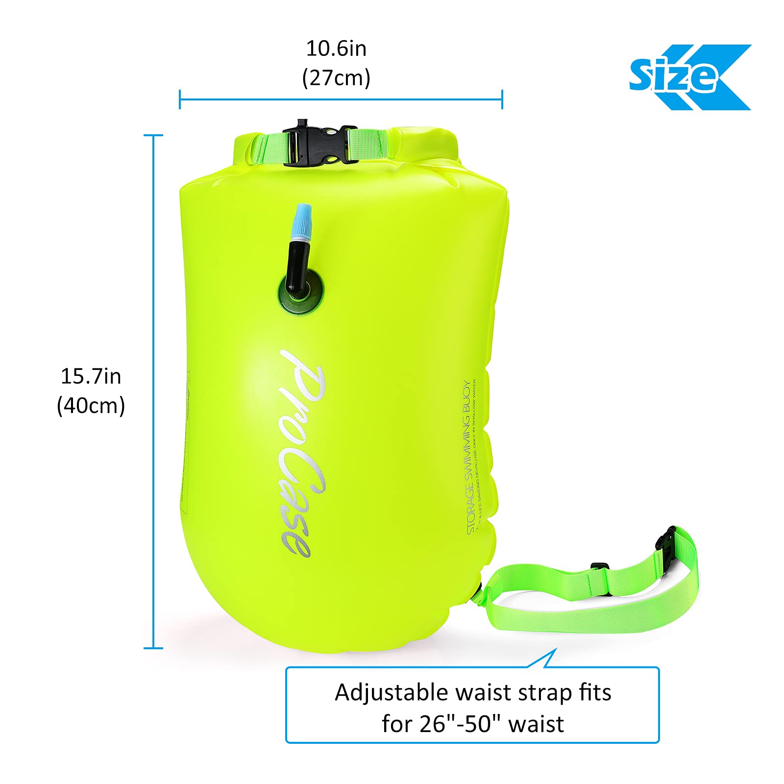 ProCase Swim Buoy Float Dry Bag, Highly Visible Signal Swimming Bubble with Adjustable Waist Belt for Open Water Swimming, Safe Swim Training, Triathletes, Kayaking, Snorkeling -Neonyellow